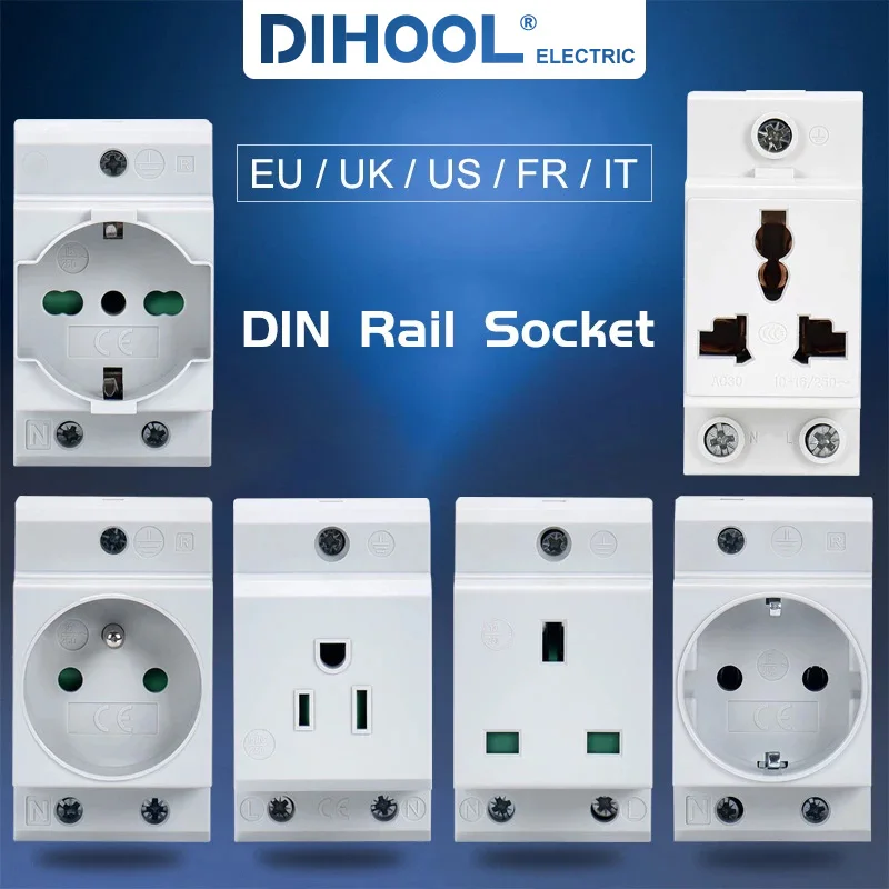 Uk Us Eu Fr It Standard Modular Din Rail Socket 16a 25a 250v Industrial Distribution Box Ac30 ...