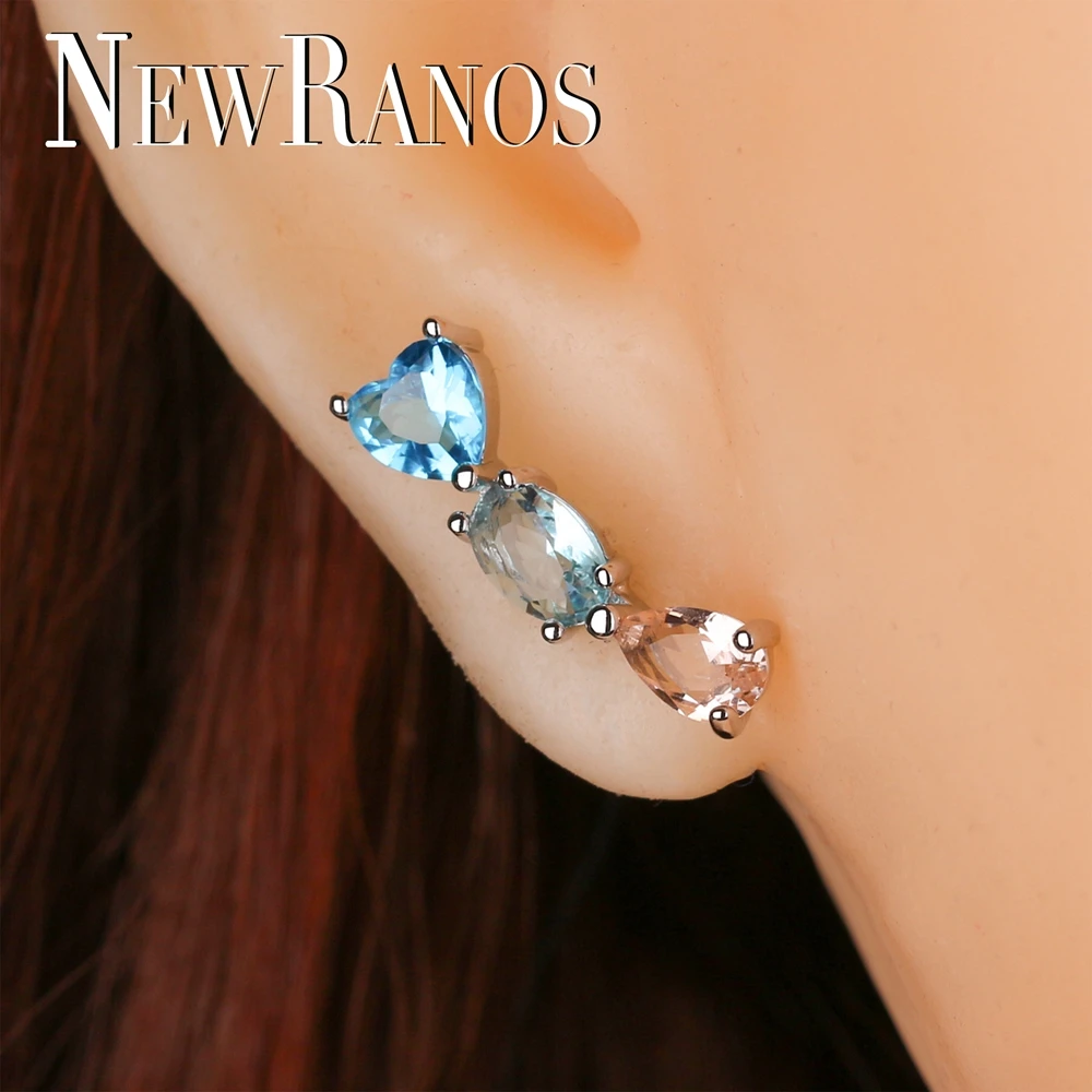 Elegant Crystal Heart Shape Stud Earrings Colorful Stone Multi Color Brincos for Women Jewelry ...