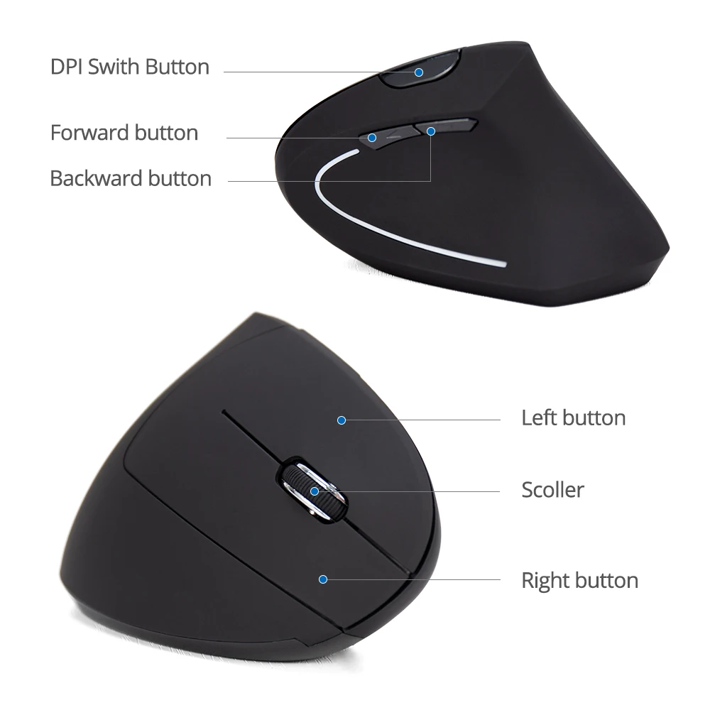Mouse Ergonómico Vertical 6 Botones Usb Inalámbrico Dpi 3600 - InTouch Perú