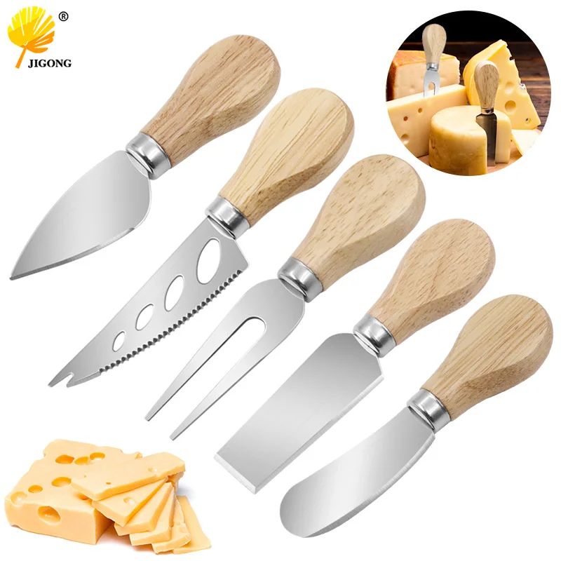 Cheese-Knife-Stainless-Steel-Cheese-Cutlery-Cheese-Slicer-Wooden-Handle ...