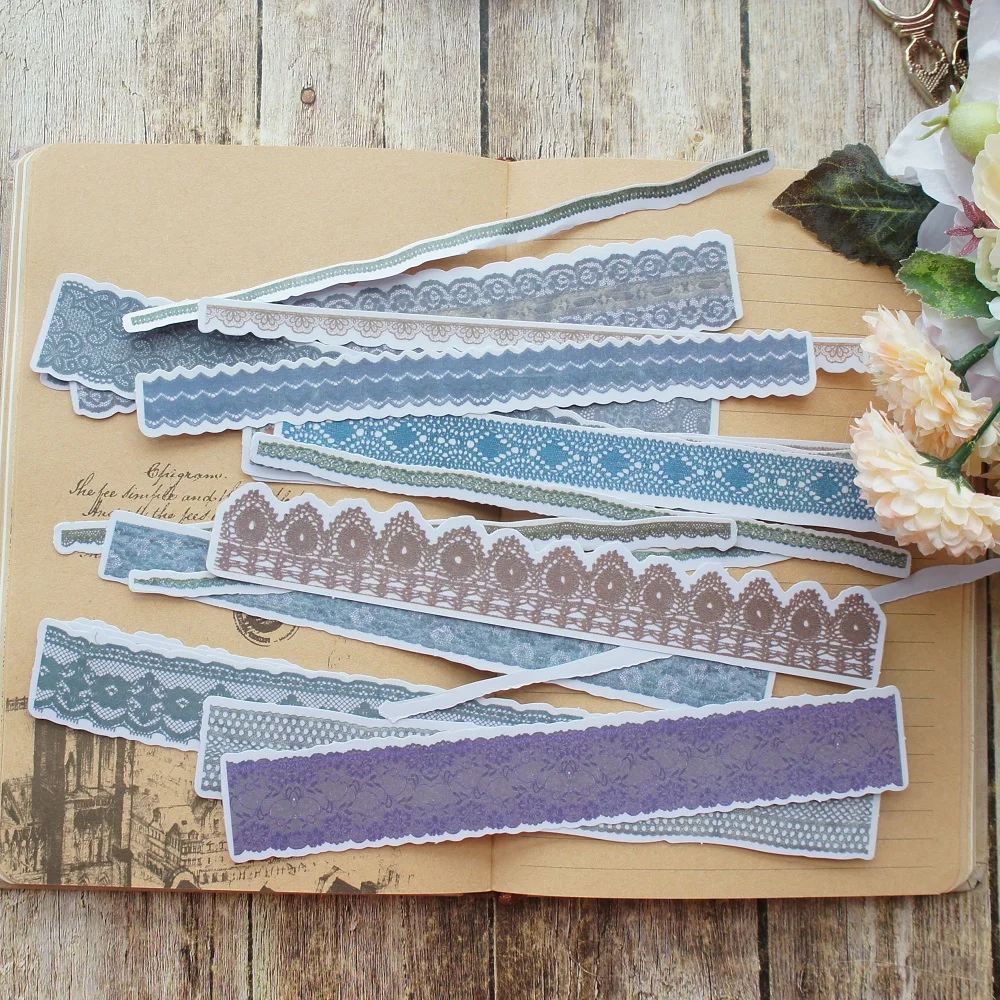 18 Sheet Cloth Theme Blue Green Lace Paper Sticker Design AS Gift Tag ...