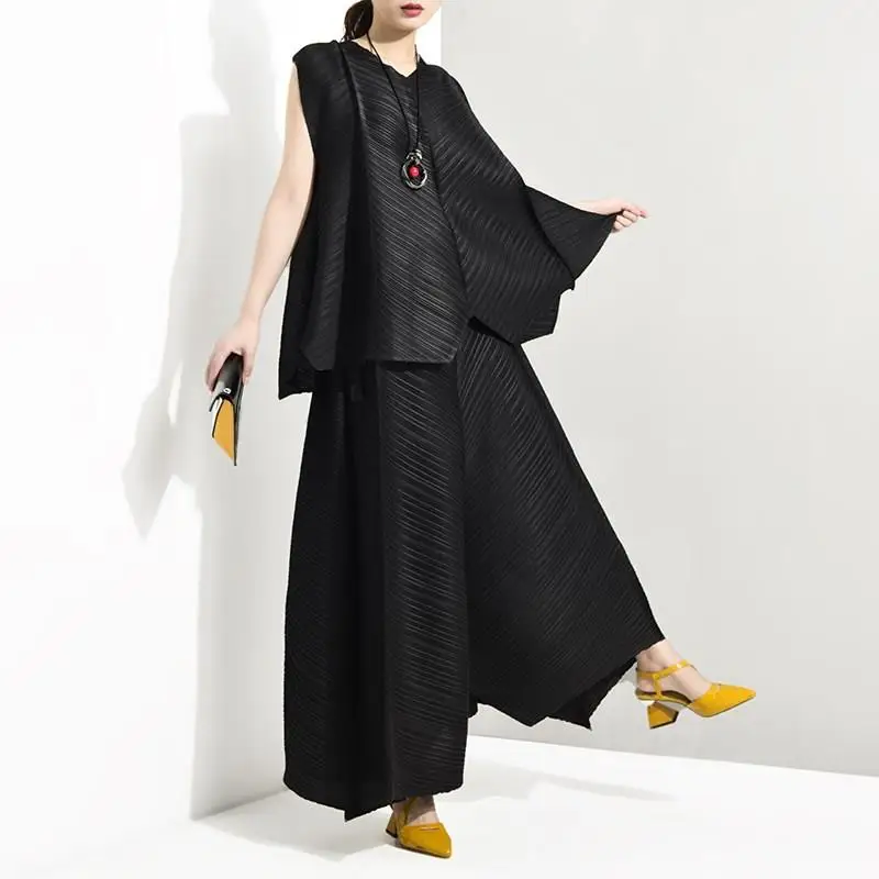 2019 New Fashion Temperament Women Loose Two Piece Sets Casual Pleated ...