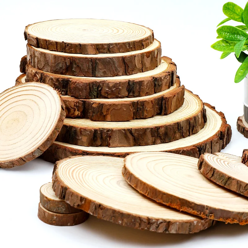 8-35cm Thicken Natural Pine Round Wood Slices Unfinished Circles With ...