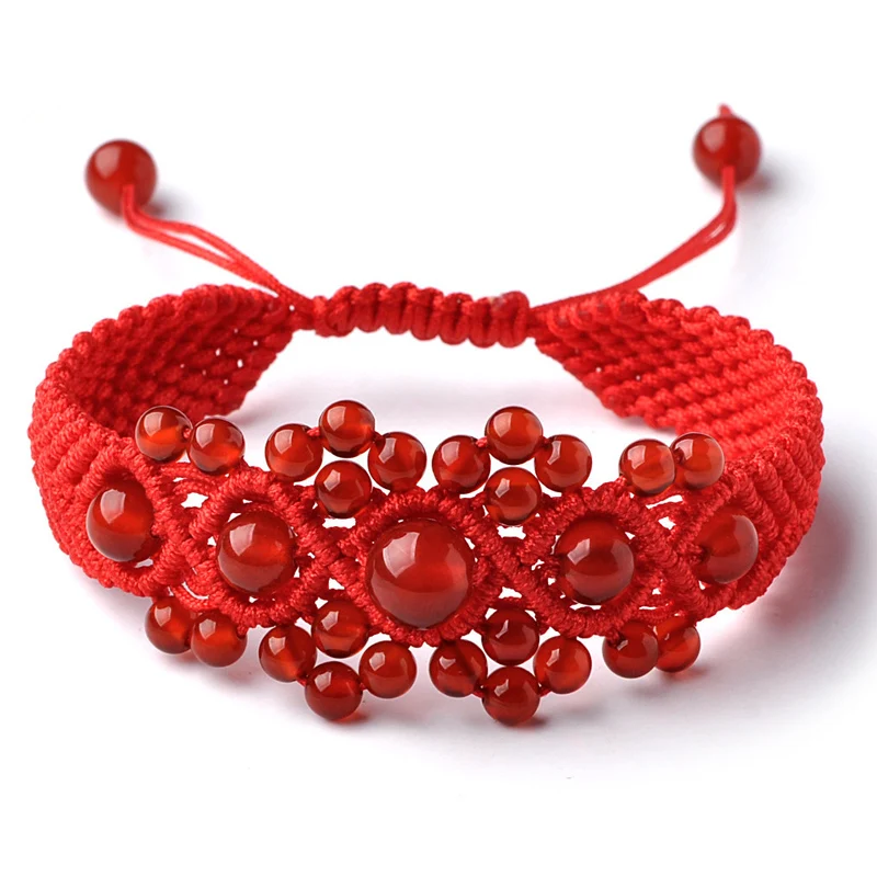 Handmade Natural Red Gems Charm Bracelets for Women Braiding Adjustable ...