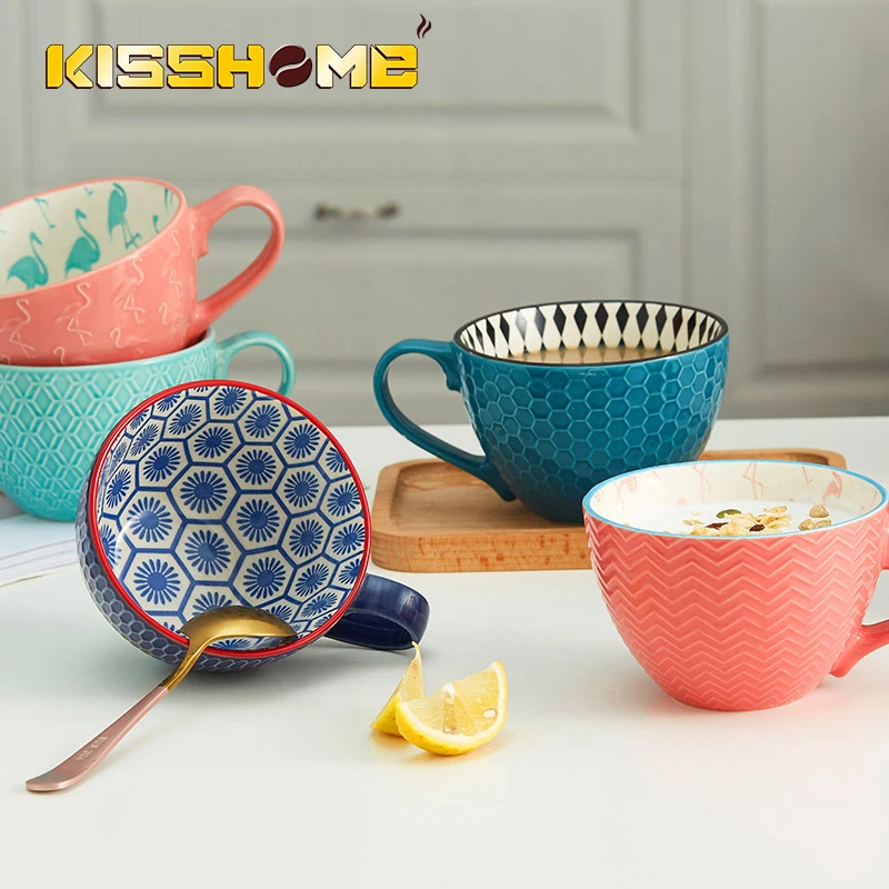 Creative ceramic cup Nordic style Mug Cup, large capacity relief ...