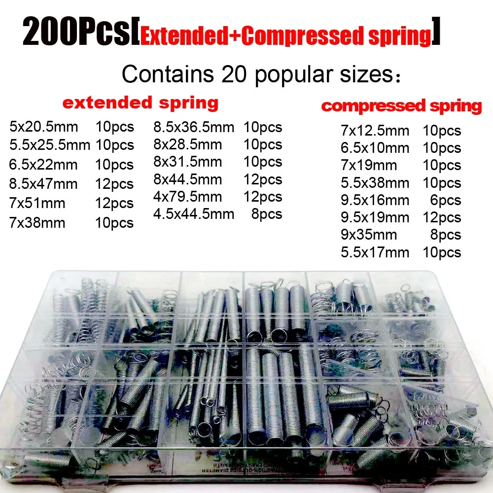 200Pcs-Steel-Spring-Electrical-Hardware-Spring-Set-Extension-Tension ...