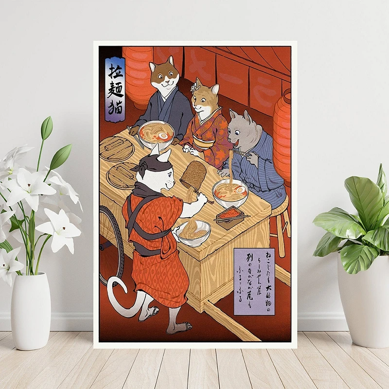 Samurai Cat Ramen Sushi Painting Fun Japanese Poster Cat Restaurant ...