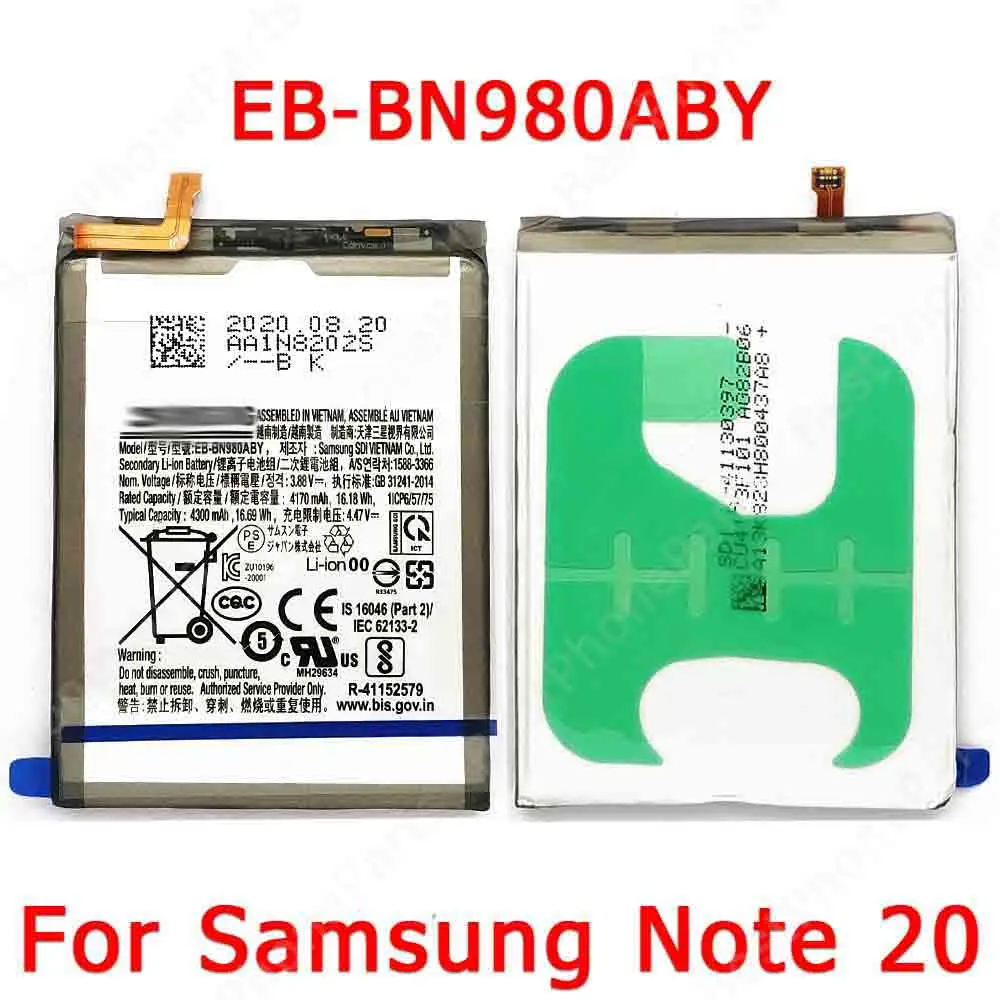 삼성 갤럭시 노트 20 노트 20 N980 4G 5G 배터리, 정품 교체 부품, 리튬 이온 핸드폰, 4300 mAh EB ...