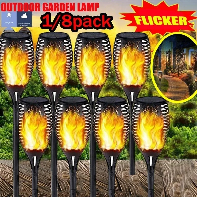 12LED 33LED Solar Flame Torch Light Flickering Waterproof Garden Decor ...