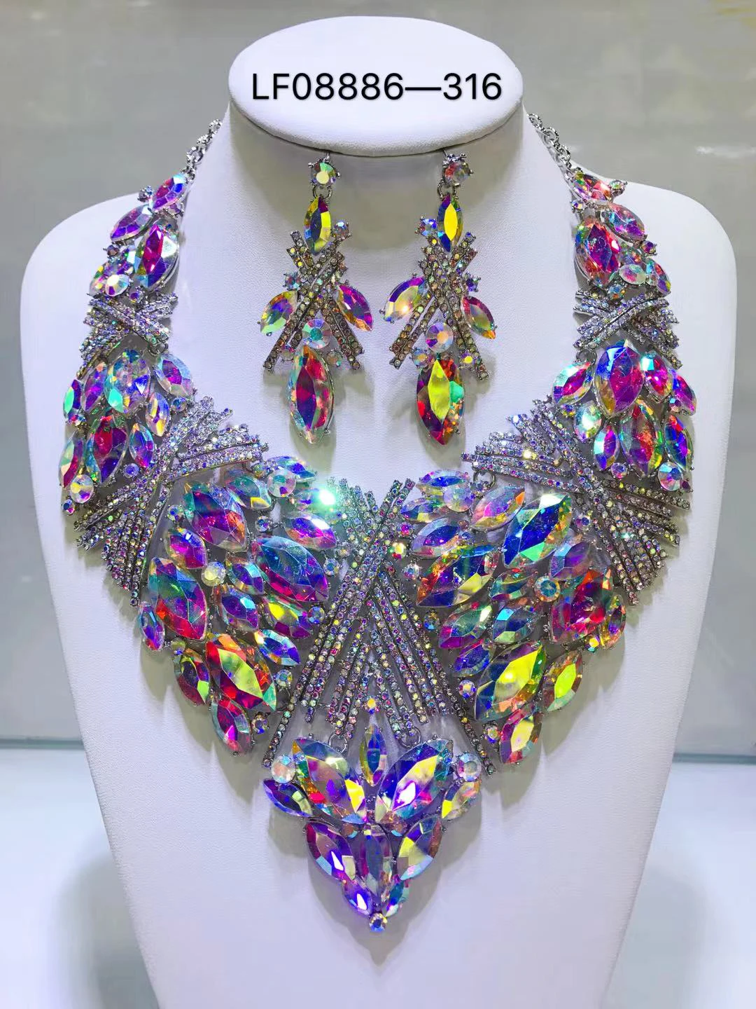 Big Necklace Wedding Bride Accessory Long Jewelry Sets With Big Colour ...