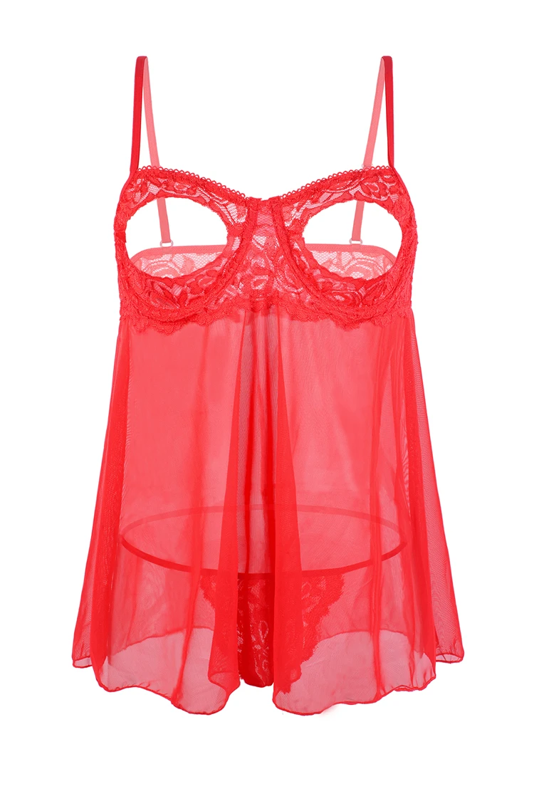 Hollow Out Lace Lingerie Slips Femme See Through Nightgown Transparent ...