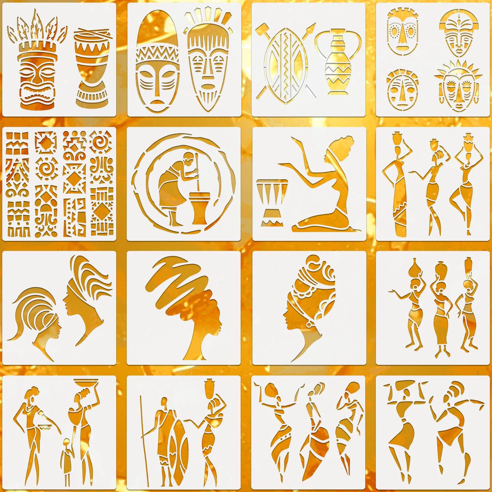 16-Pieces-African-Tribal-Stencils-African-Women-Dancers-Tribal-Painting ...