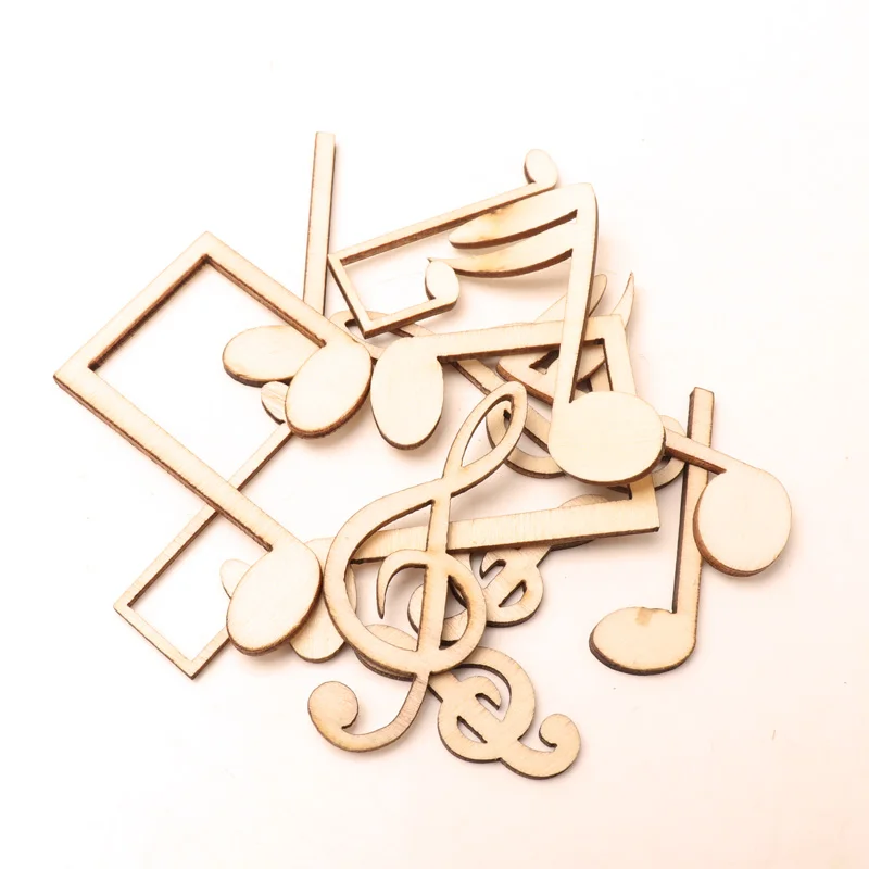 12pcs 35-58mm Woody Note Wooden Craft Embellishments MDF Wooden Cutout ...