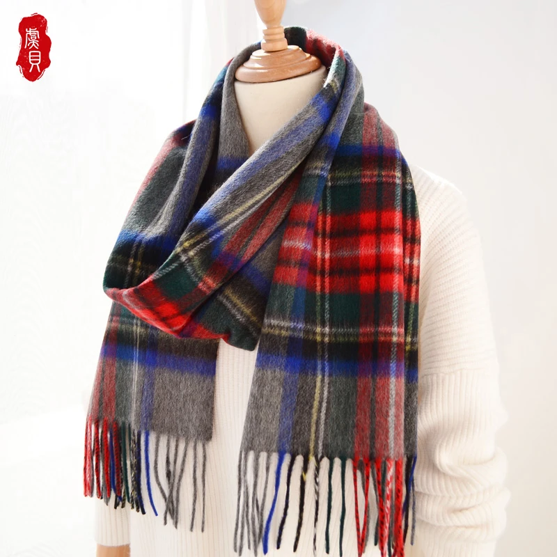 100% cashmere scarf men classic grey plaid narrow short small scarves ...