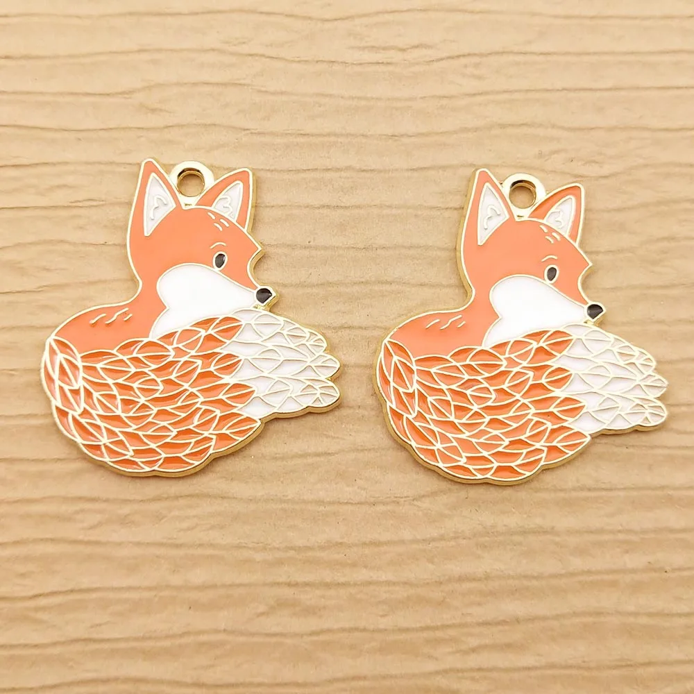 10pcs 25x27mm Enamel Fox Charm Jewelry Accessories Bracelet Necklace ...