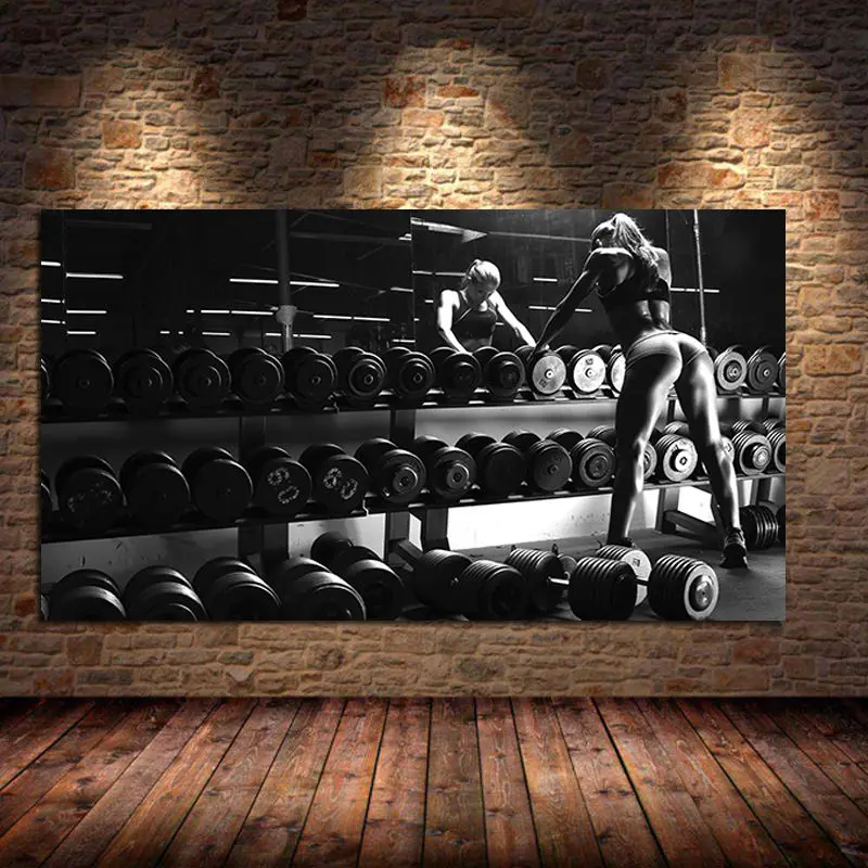 Gym Men And Women Exercise Moment Canvas Painting Poster And Murals ...