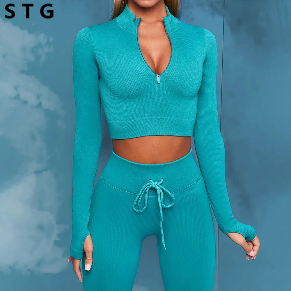 Seamless Yoga Suit 2 Pieces Sports Set Gym Clothes Fitness Sportswear Women High Waist Leggings ...