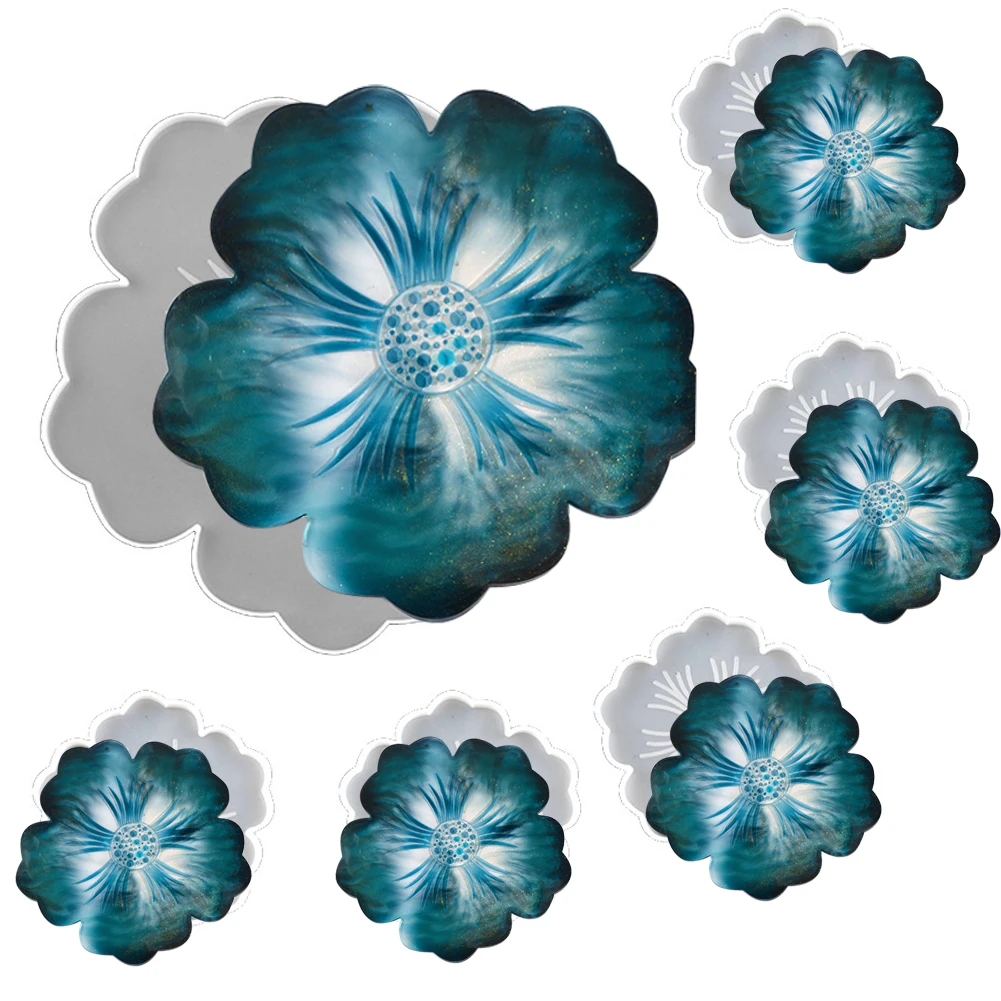 Large Flower Shape Resin Coaster Molds Diy Silicone Tray For Fruit Cup Geode Agate Platter Epoxy ...