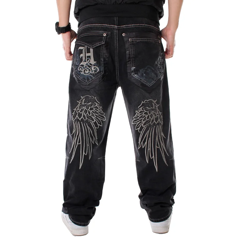 Men Street Dance Hiphop Jeans Fashion Embroidery Black Loose Board ...