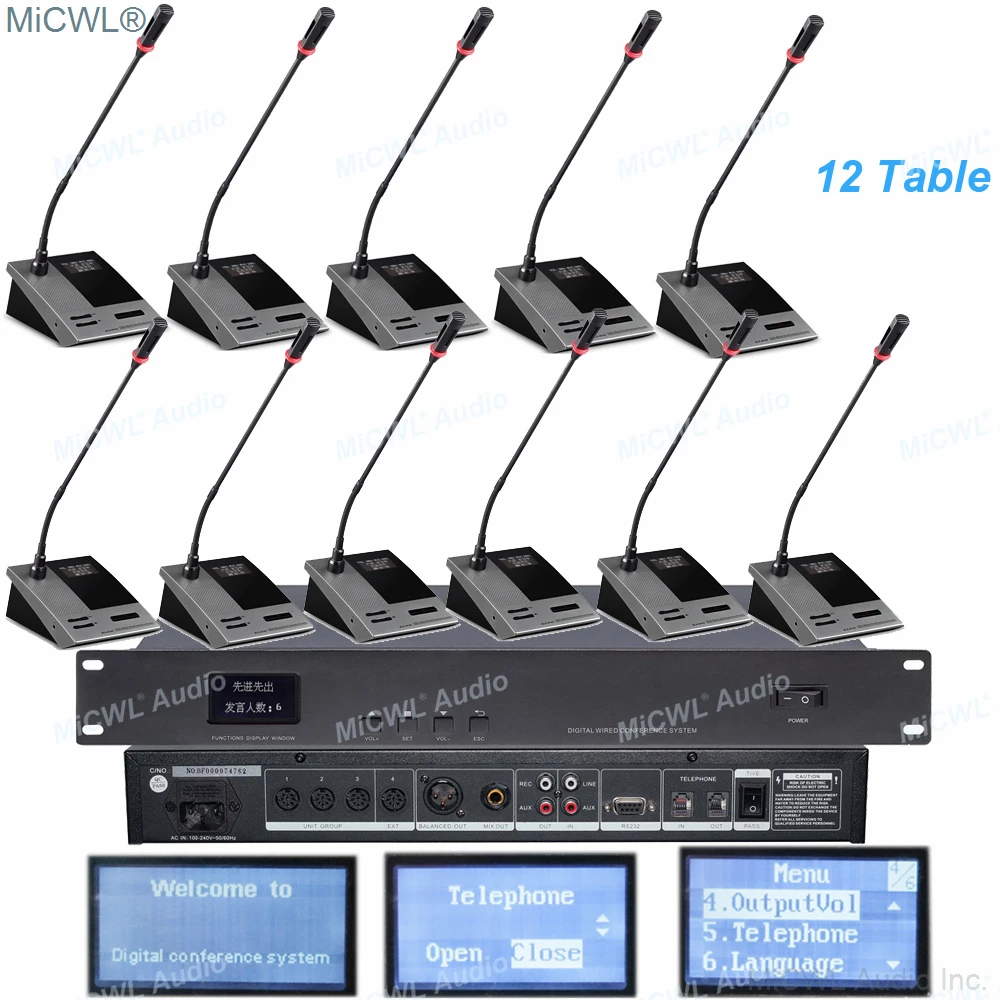 Micwl 12 Table Gooseneck Conference Microphones System Built-in Speaker ...