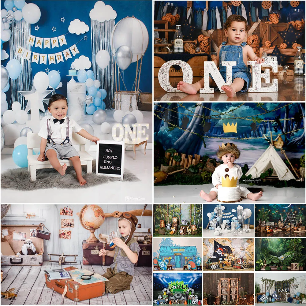 Boy 1st Birthday Photography Backdrops Balloon Stars Decor Blue Kids ...