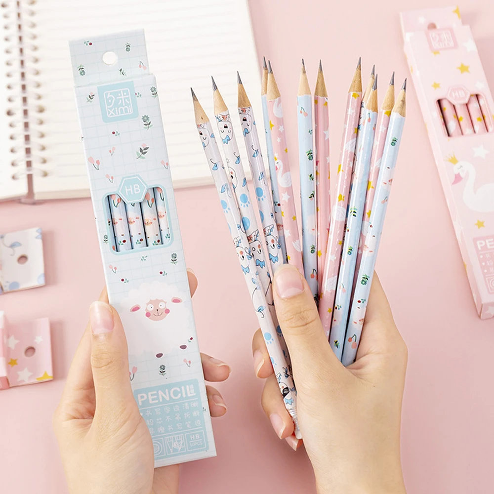 10Pcs-Lot-Student-Wooden-Pencil-With-Eraser-HB-Cute-Kawaii-Cartoon ...