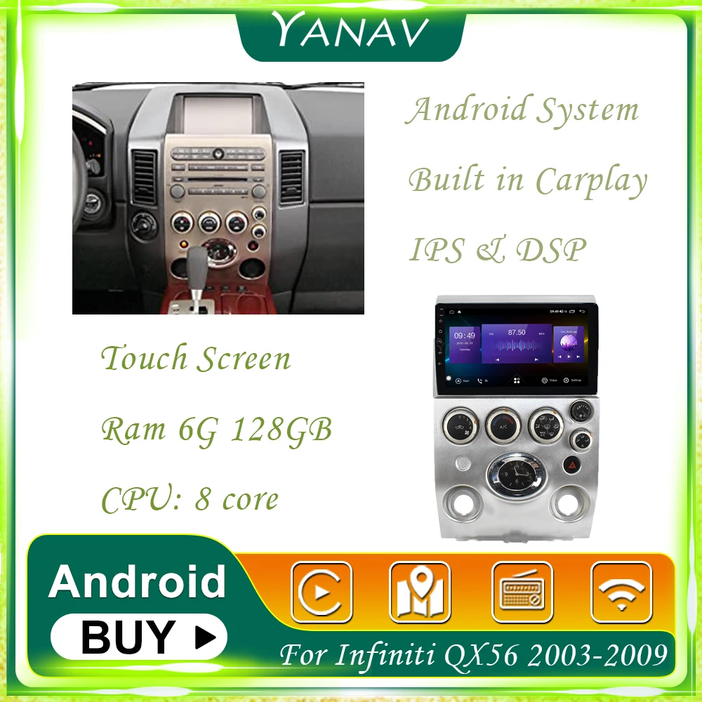 Android 2 Din Car Radio For Infiniti Qx56 2003-2009 Gps Navigation ...
