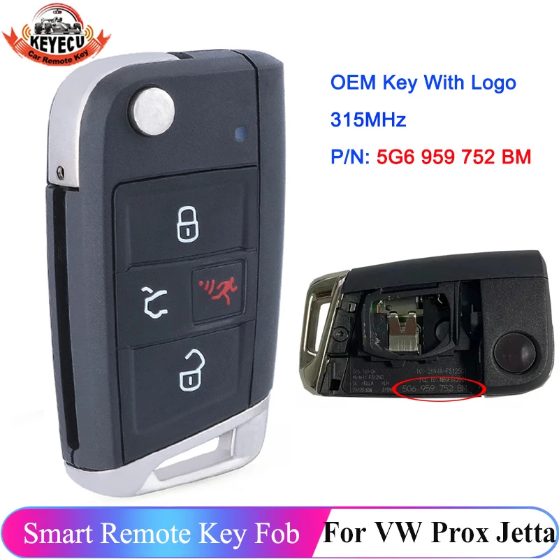 P/N: 5G6 959 752 BM OEM Remote 4 Button 315MHz For Volkswagen Golf GTI ...
