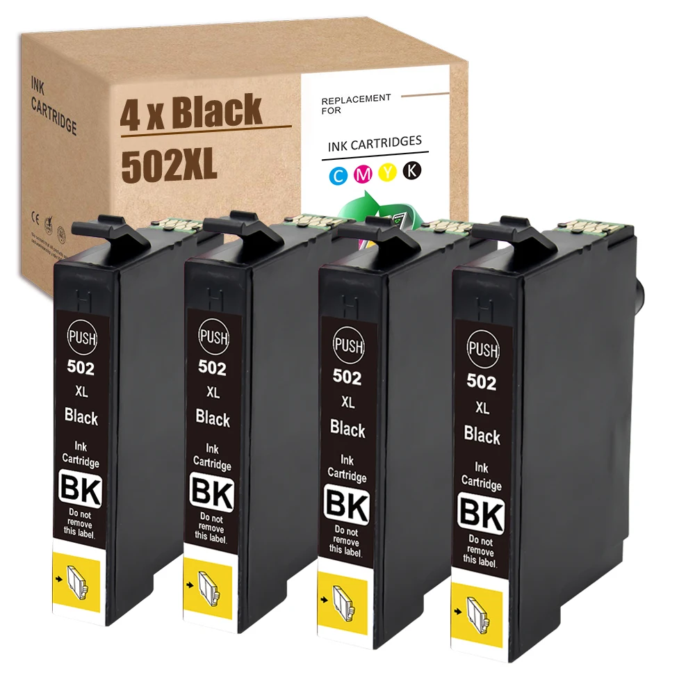 HS 4x Black 502 XL Ink Compatible for Epson 502XL Cartridge T502 for WF ...