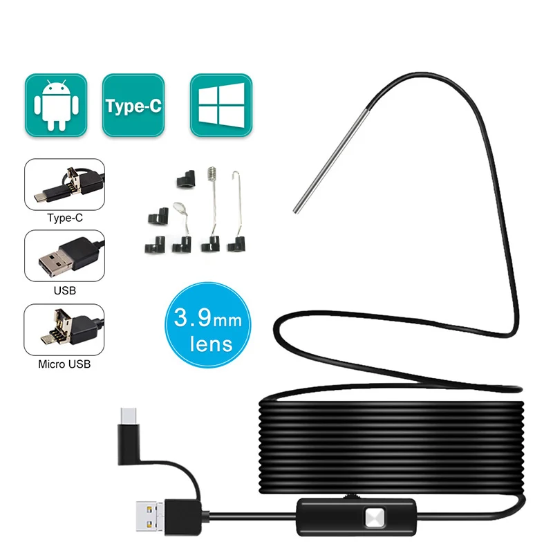 3.9MM 3 in 1 Android Endoscope Camera IP67 Waterproof Snake Camera with ...