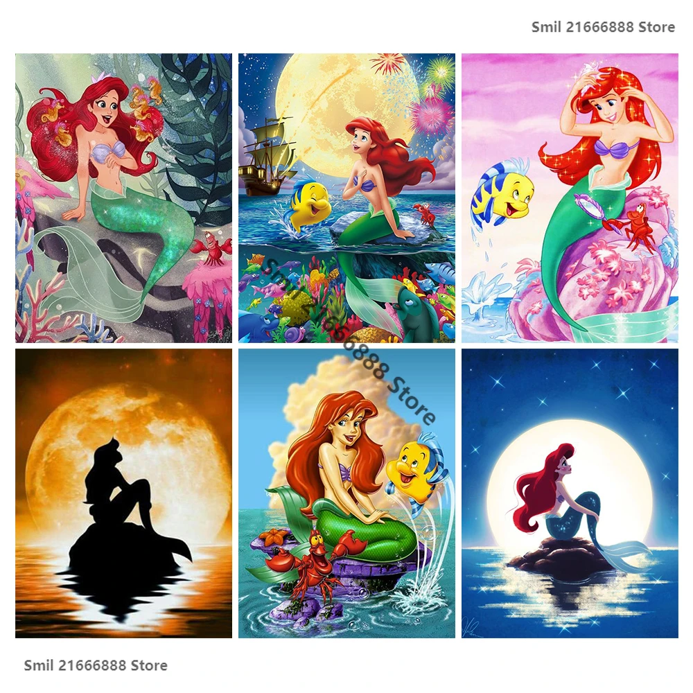 5D DIY Diamond Painting The Little Mermaid Round Diamond Cartoon ...