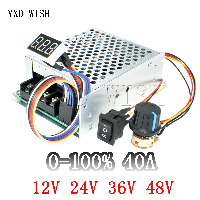Digitális Kijelző 0 ~ 100% Állítható Dc 10-50 V 40A Motorsebesség-Vezérlő Pwm 12V 24V 48V 2000W ...