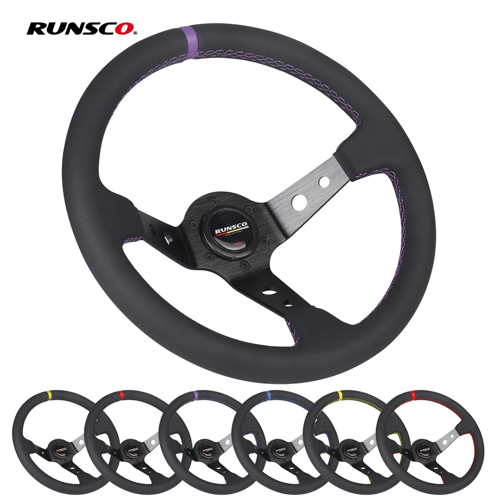 350mm Car Tuning Steering Wheel Genuine Leather Drift Racing Game ...