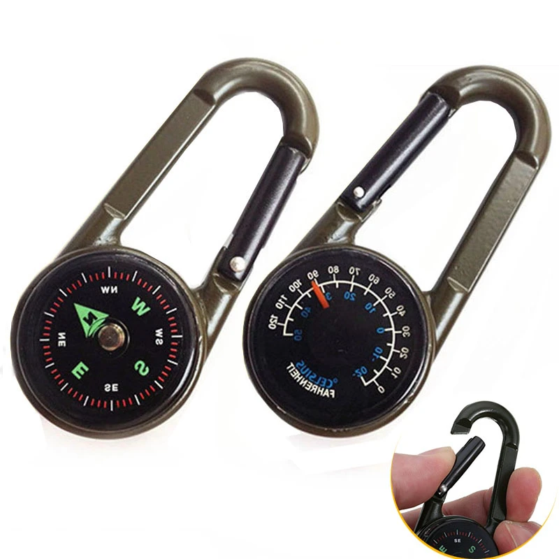 Multifunctional Mini Compass Thermometer Key Chain Carabiner Clip Snap ...