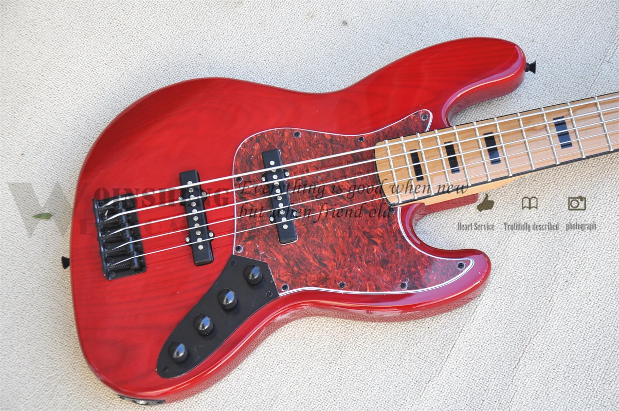 Pre-customized-electric-guitar-bass-5-strings-ja-bass-ASH-wood-body-red ...