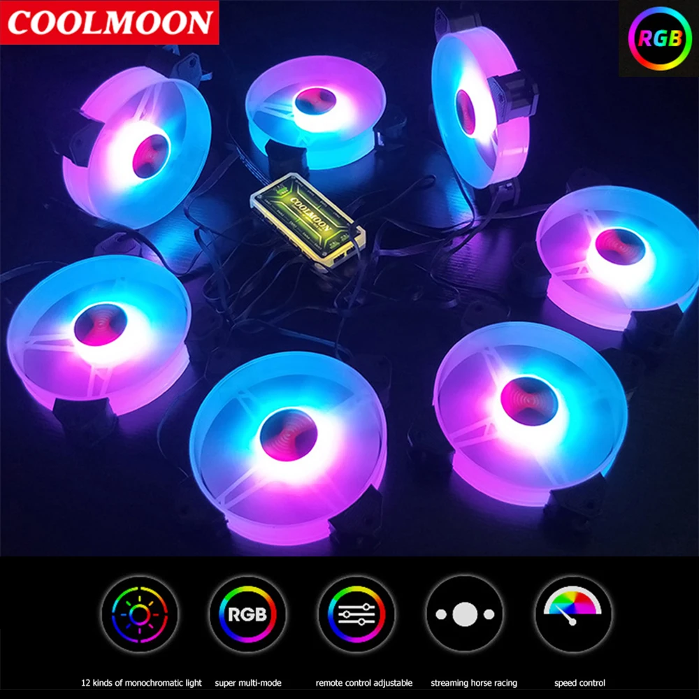 COOLMOON 6Pin RGB PC Fan 120mm Cooling Cooler Fan with Controller for ...