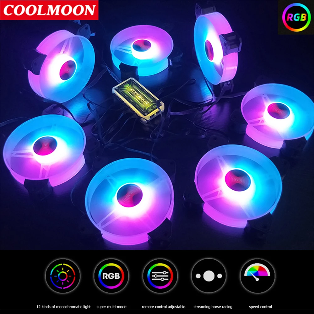COOLMOON 6Pin RGB PC Fan 120mm Cooling Cooler Fan with Controller for ...