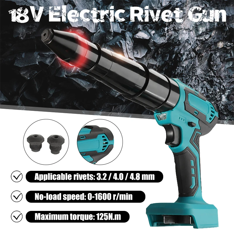 18V Rechargeable Electric Rivet Gun 3.2mm 4.8mm Portable Cordless ...