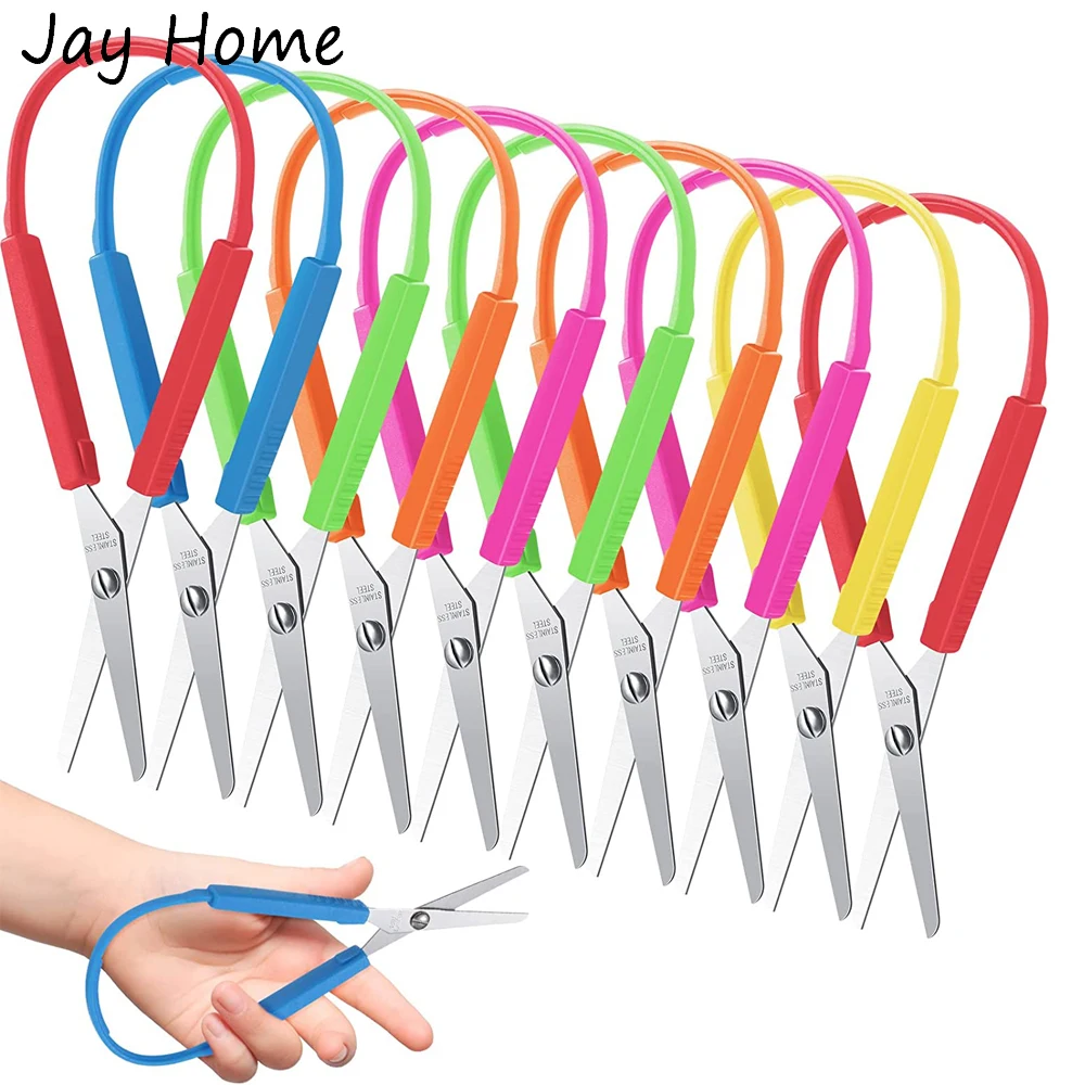 1PC Loop Scissors Colorful Grip Scissors Loop Handle Self-Opening ...