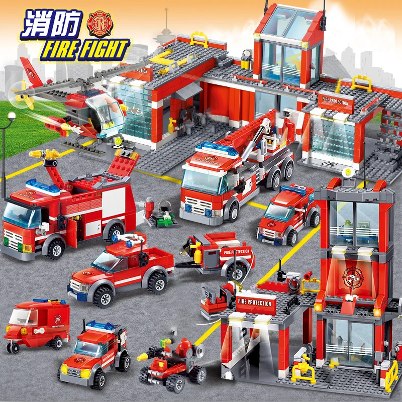 Fire Fighting Rescue Trucks Car Plane Building Blocks City Police ...