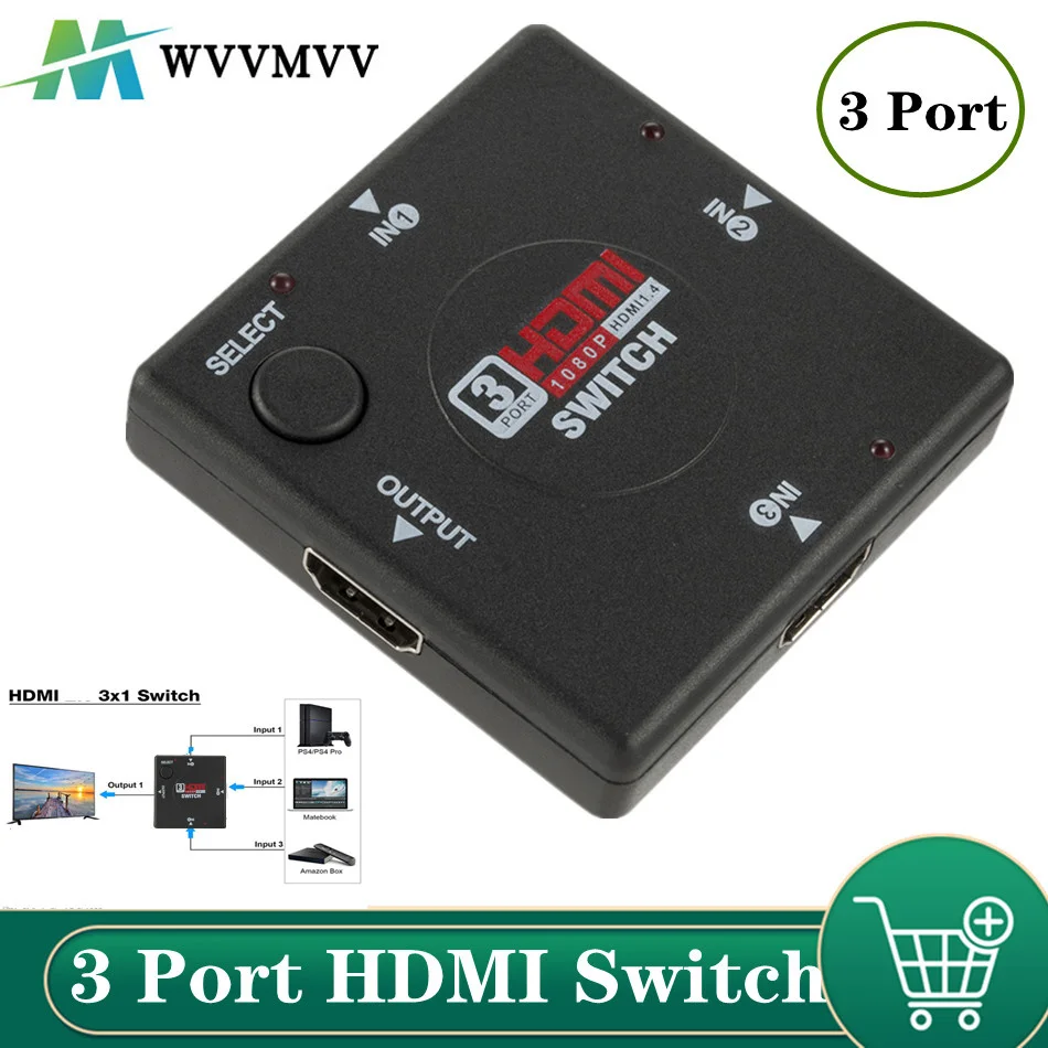 HDMI Switch 3 In 1 Out HDMI Switcher 3 Port Hub Box Auto Switch 3x1 ...