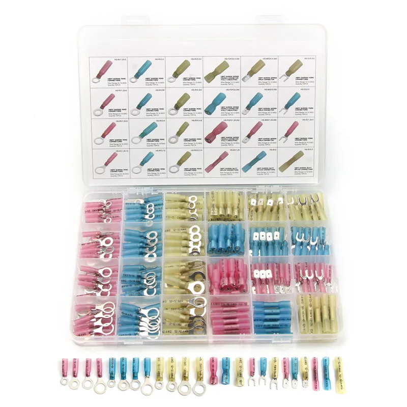 240PC Mixed Heat Shrink Connectors Electrical Wire Splice Spade Ring ...