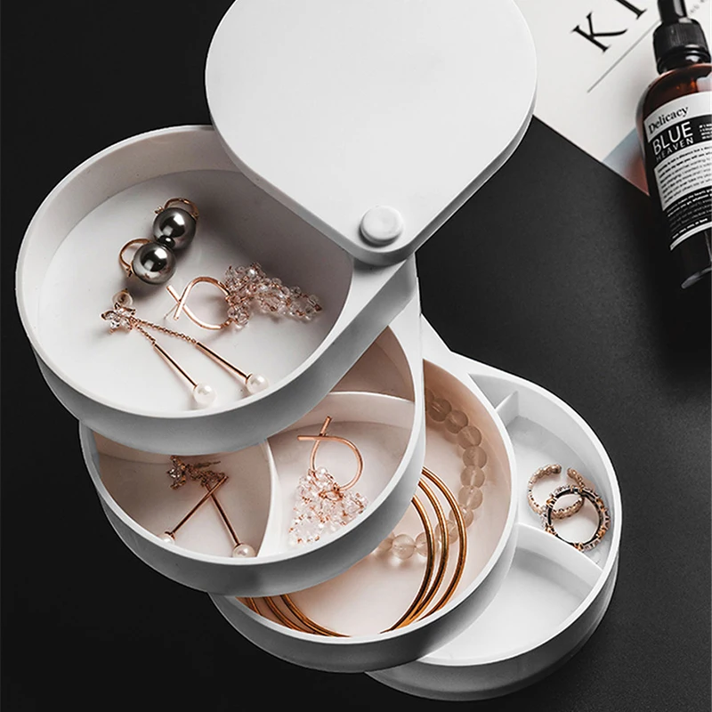 360 Degrees Rotary Multilayer Jewelry Storage Box Holder 4 Layer Earpin ...