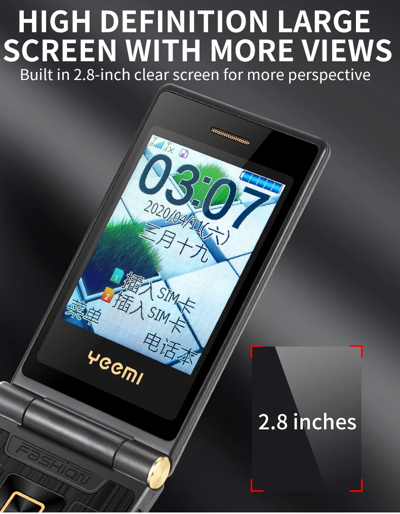 Yeemi Senior Flip Mobile Phone Handwriting Screen Dual Display Large Key Two Sim Long Standby FM ...