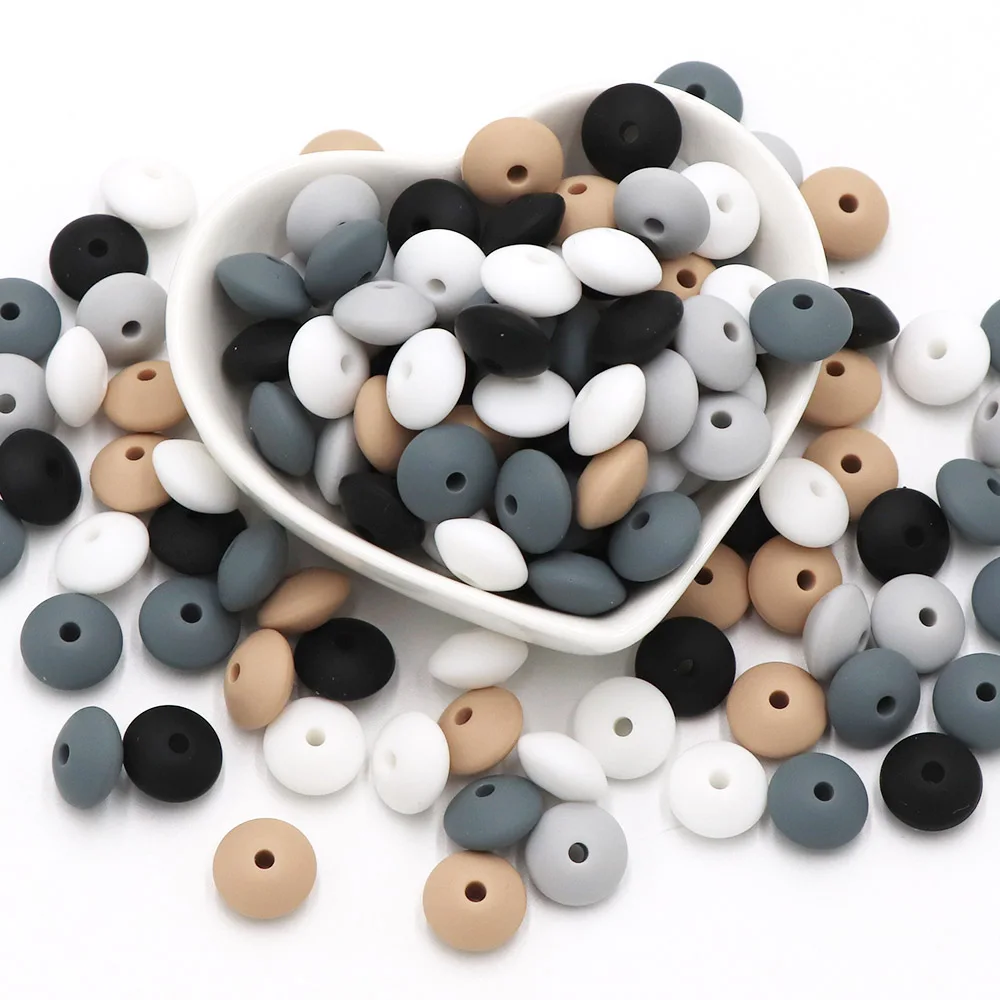 Joepada 100pcs/lot Lentil Beads 12mm Pearl Food Grade Silicone Teether ...