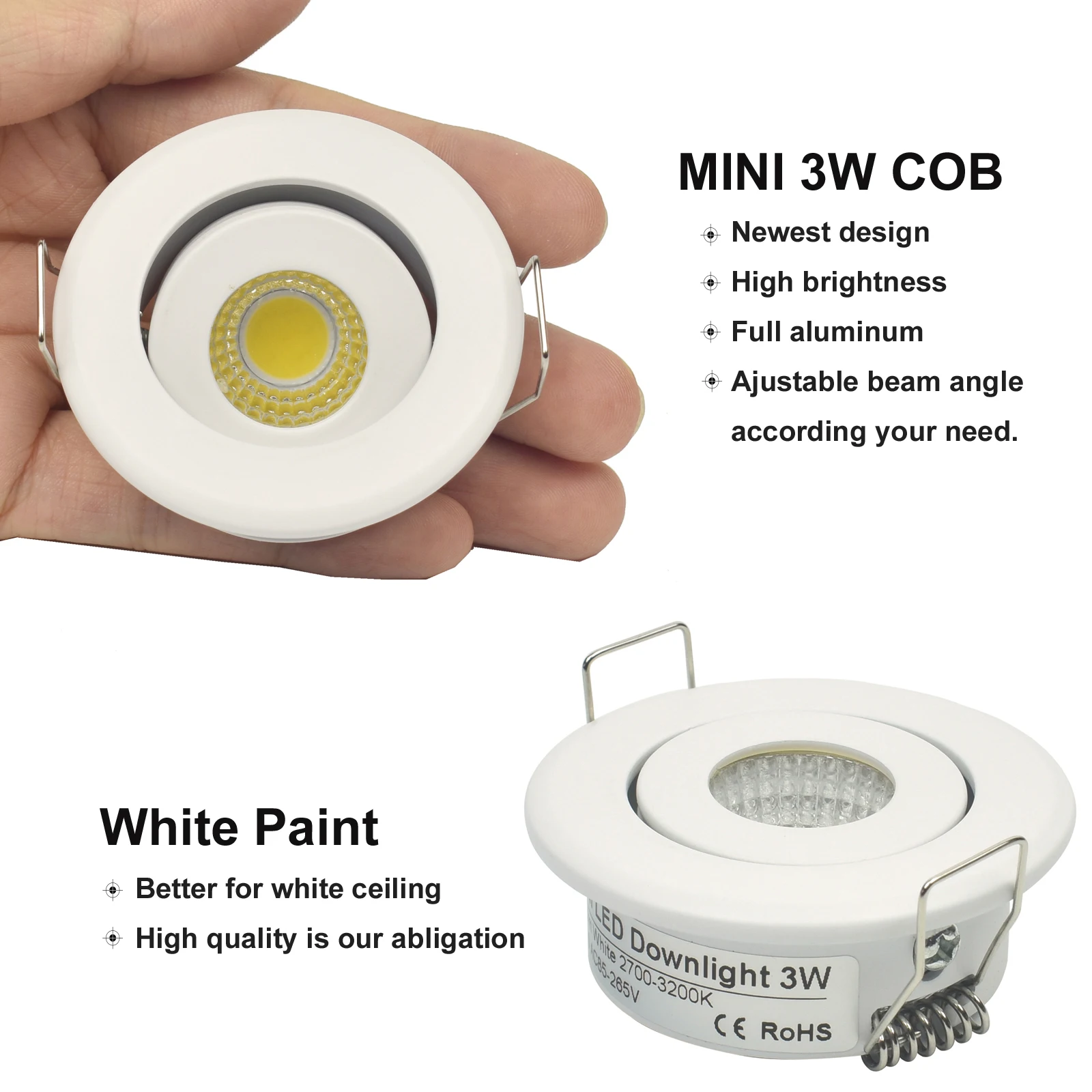 10pc/pack Led Recessed Lighting Downlight Dimmable Cob Mini 3w 5w 7w ...