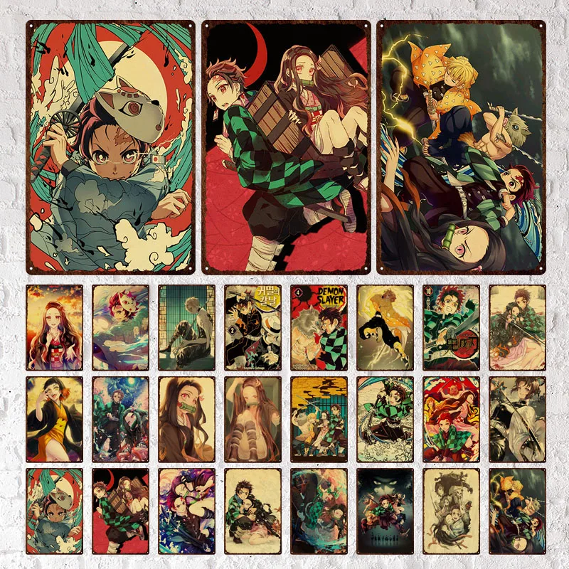 Anime Demon Slayer Kimetsu no Yaiba Metal Sign Vintage Tin Sign Bar ...
