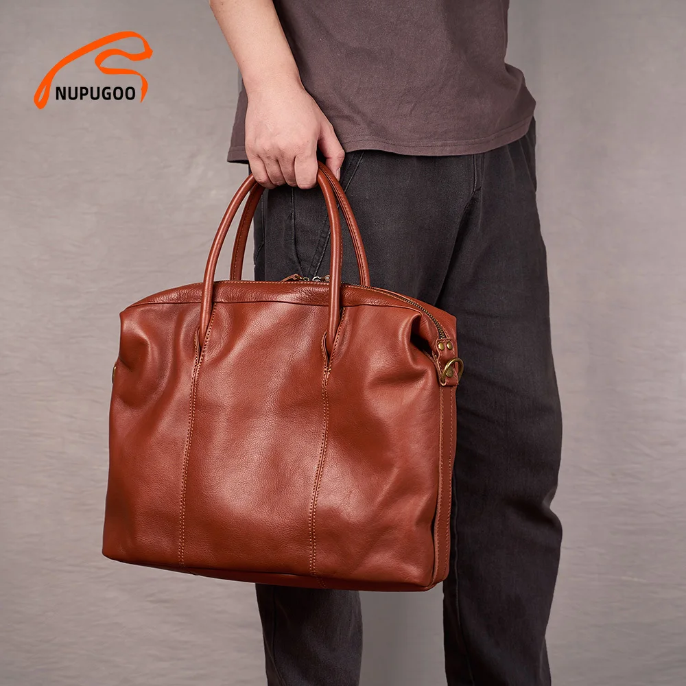NUPUGO Genuine Leather Vintage Men Handbag Man Briefcase Brown Business ...