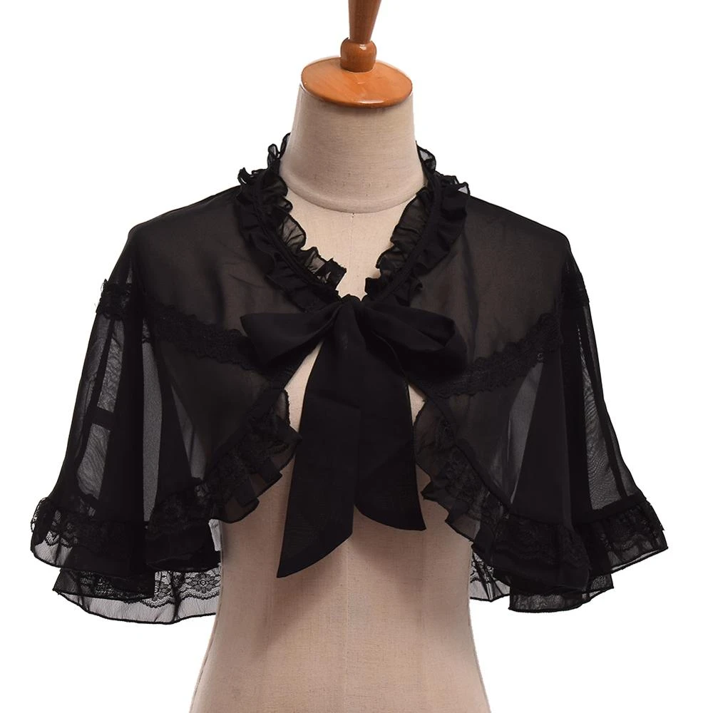 Lolita Girls Jsk Dress Black Mini Cape For Summer Short Chiffon Cape ...