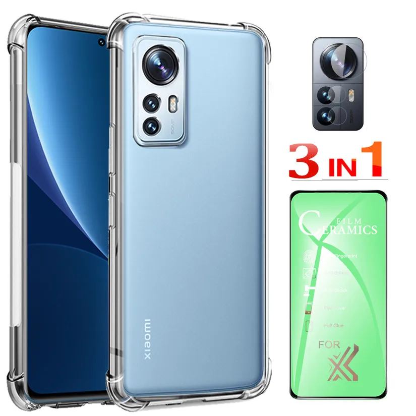 Capa Airbag For Xiaomi 12T 12 Pro Capas + Cerâmica Curva Macia Película Mi 11 Lite 5g Capa anti ...